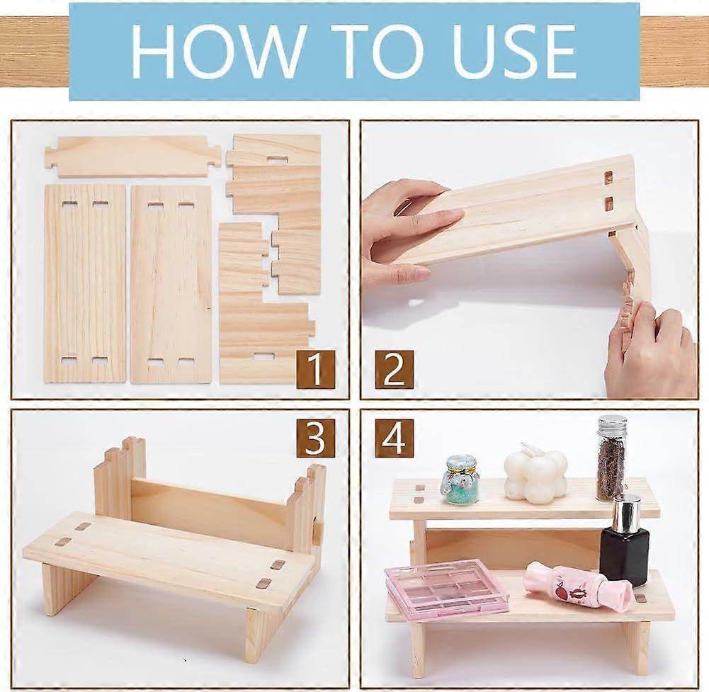 2-Tier Wooden Display Riser Shelf Tabletop Small Food Stand Wooden ...