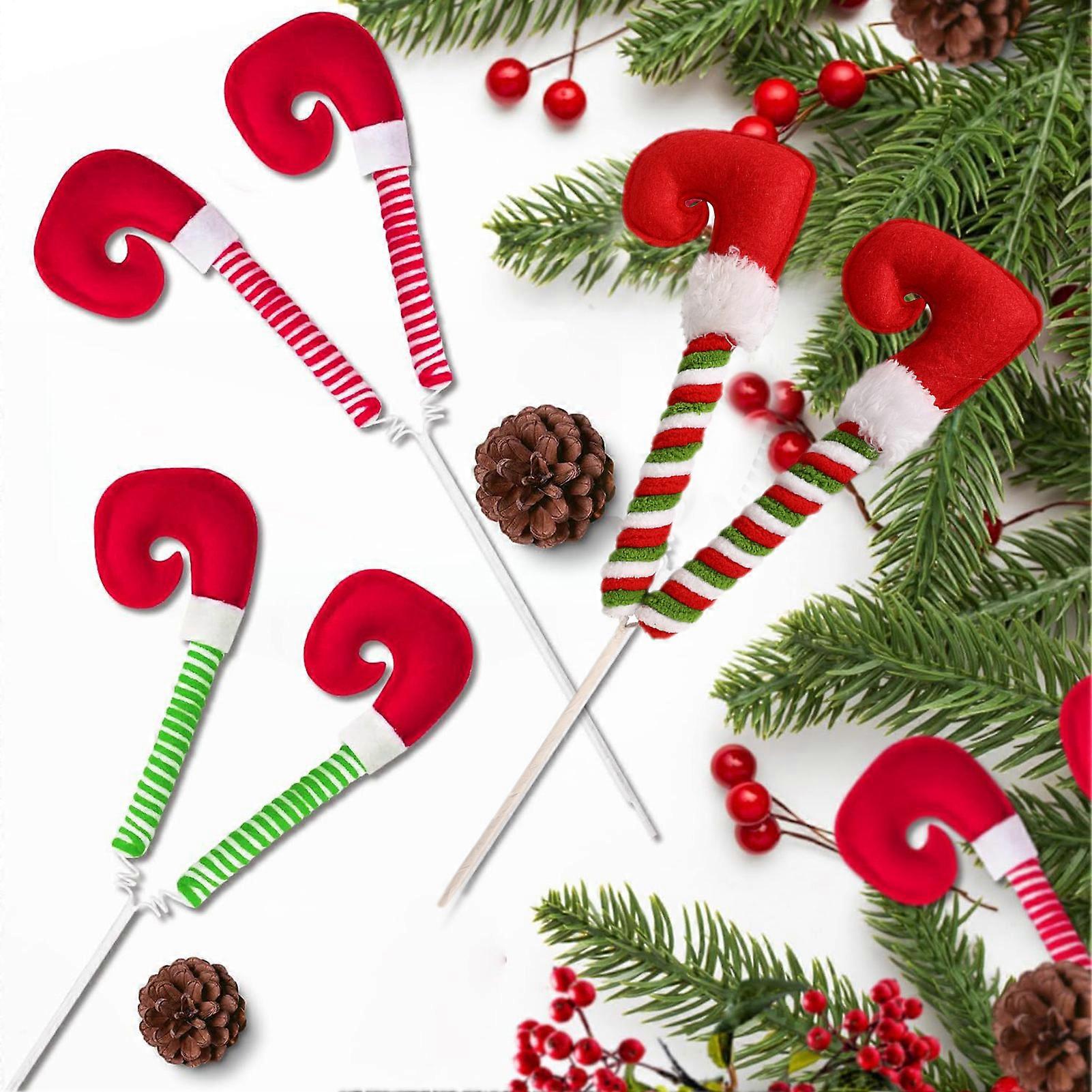 6Pcs Christmas Elf Leg Picks Xmas Tree Ornaments Plush Stuffed Striped ...