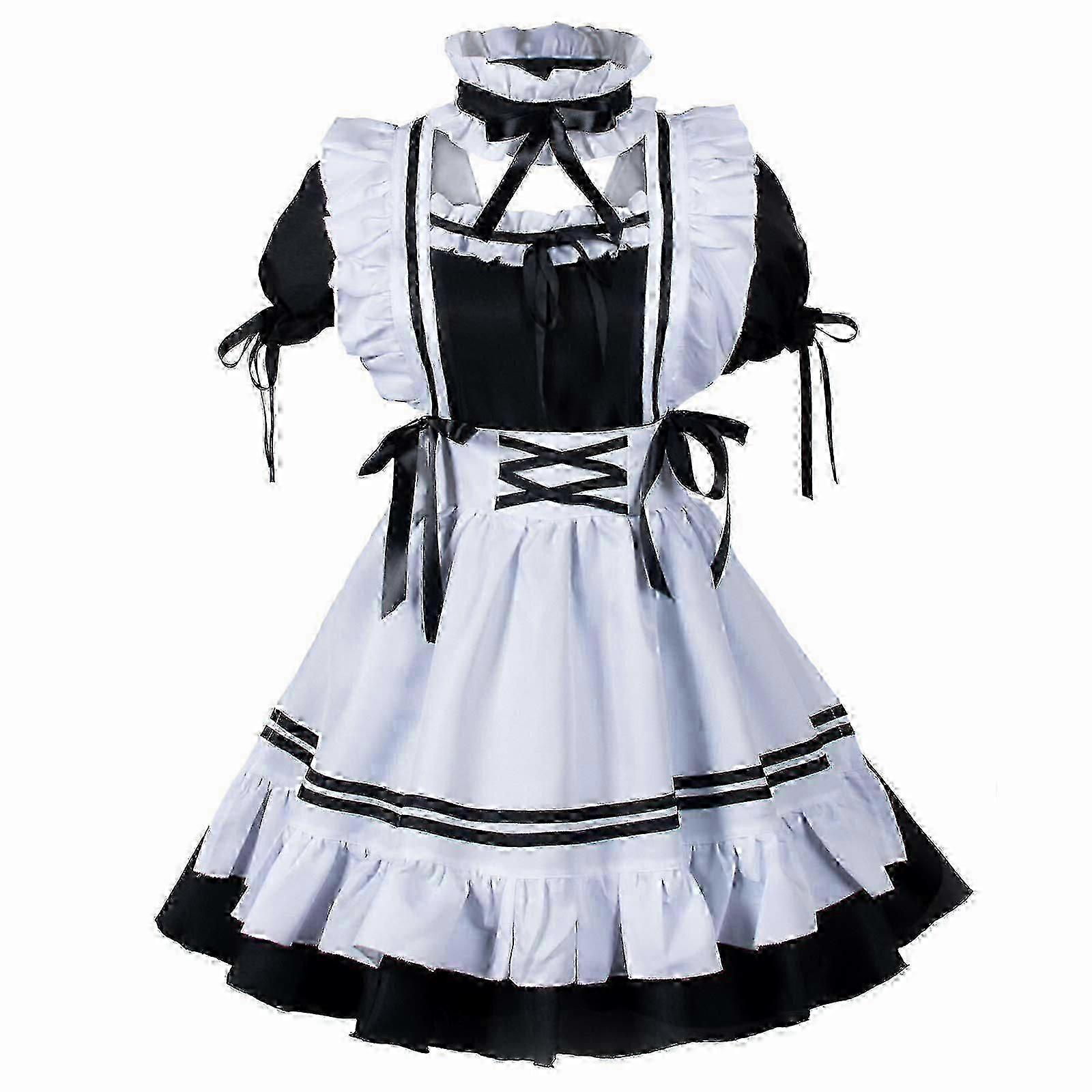 Anime French Maid Apron Lolita Fancy Dress Cosplay Costume Furry Cat ...