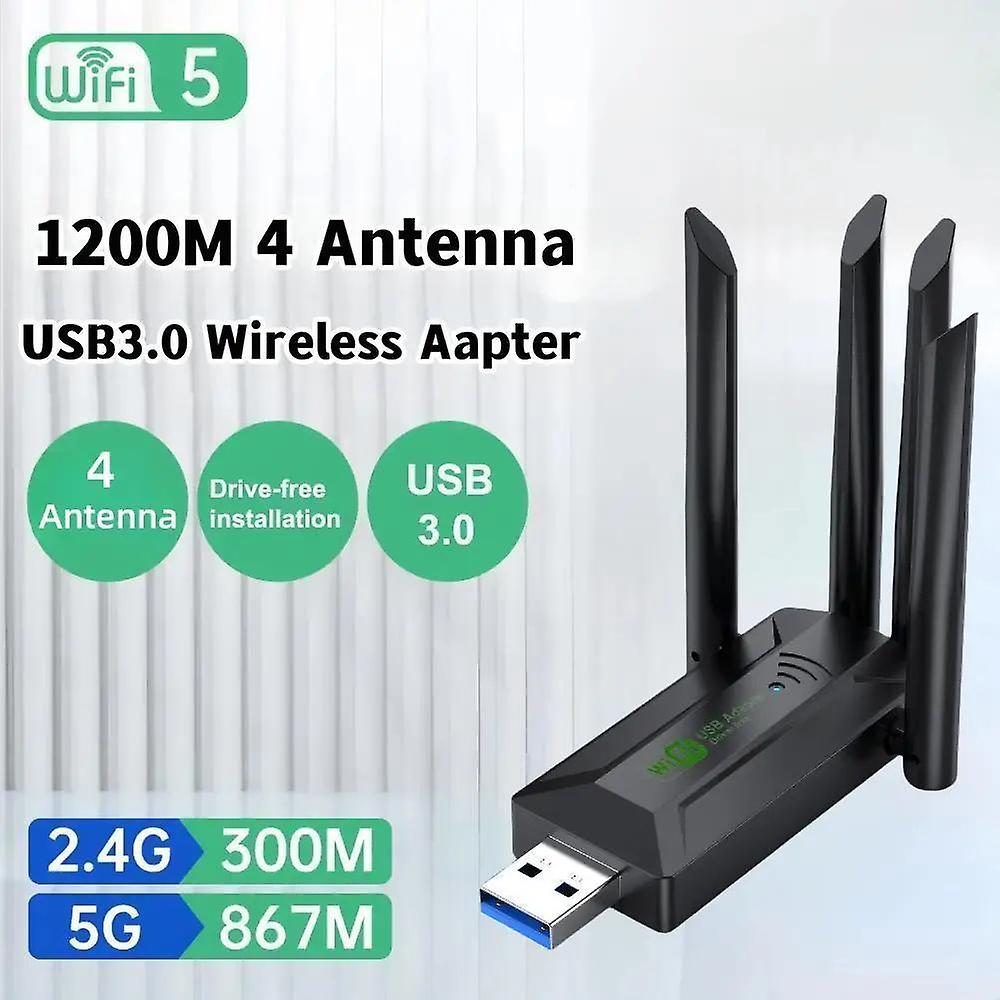 1200Mbps WiFi USB Adapter Dual Band 2.4G+5Ghz Wi-Fi Dongle 4 Antenna 802.11AC USB3.0 High-Speed ...