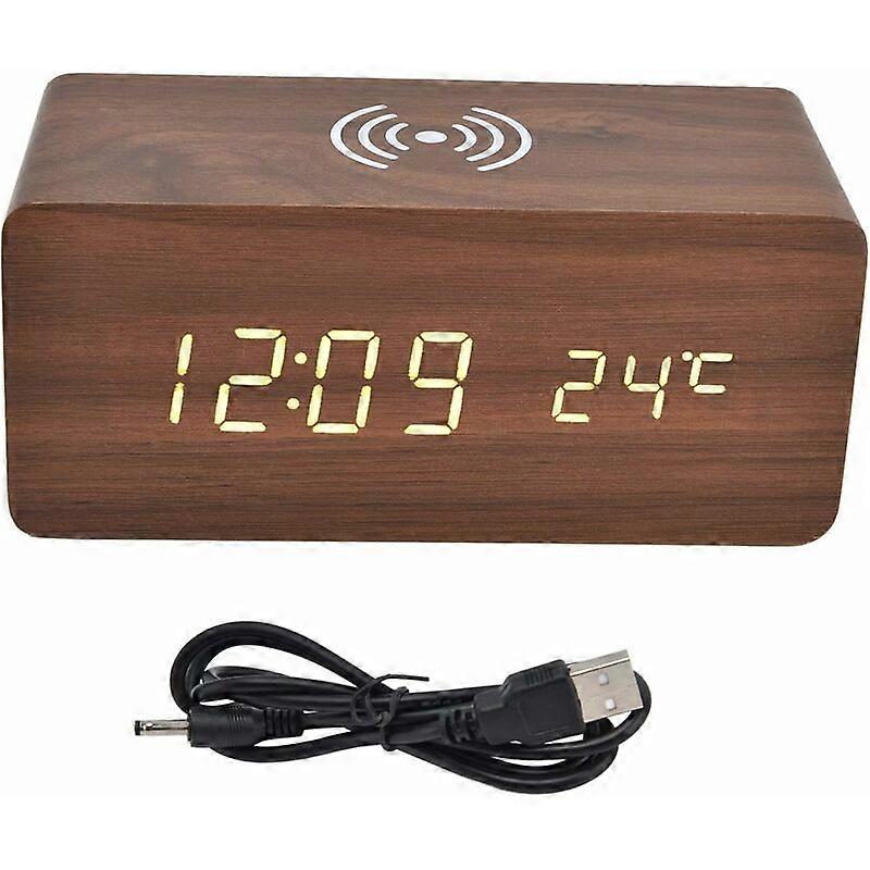 Wooden Digital Alarm Clock, 12/24 Hour Radio Alarm Clocks LED ...
