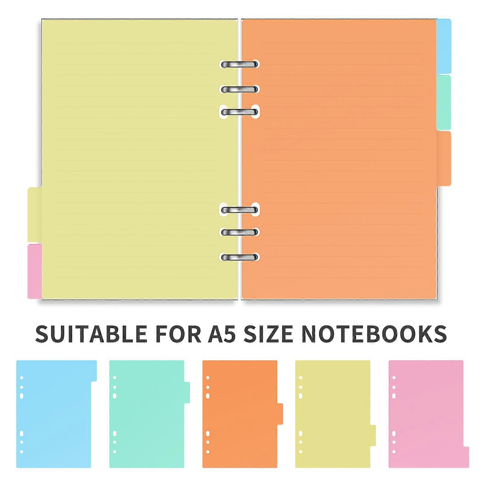 10 Pcs Tab Dividers 6 Holes Plastic Labels Index Binder Dividers for A5 ...