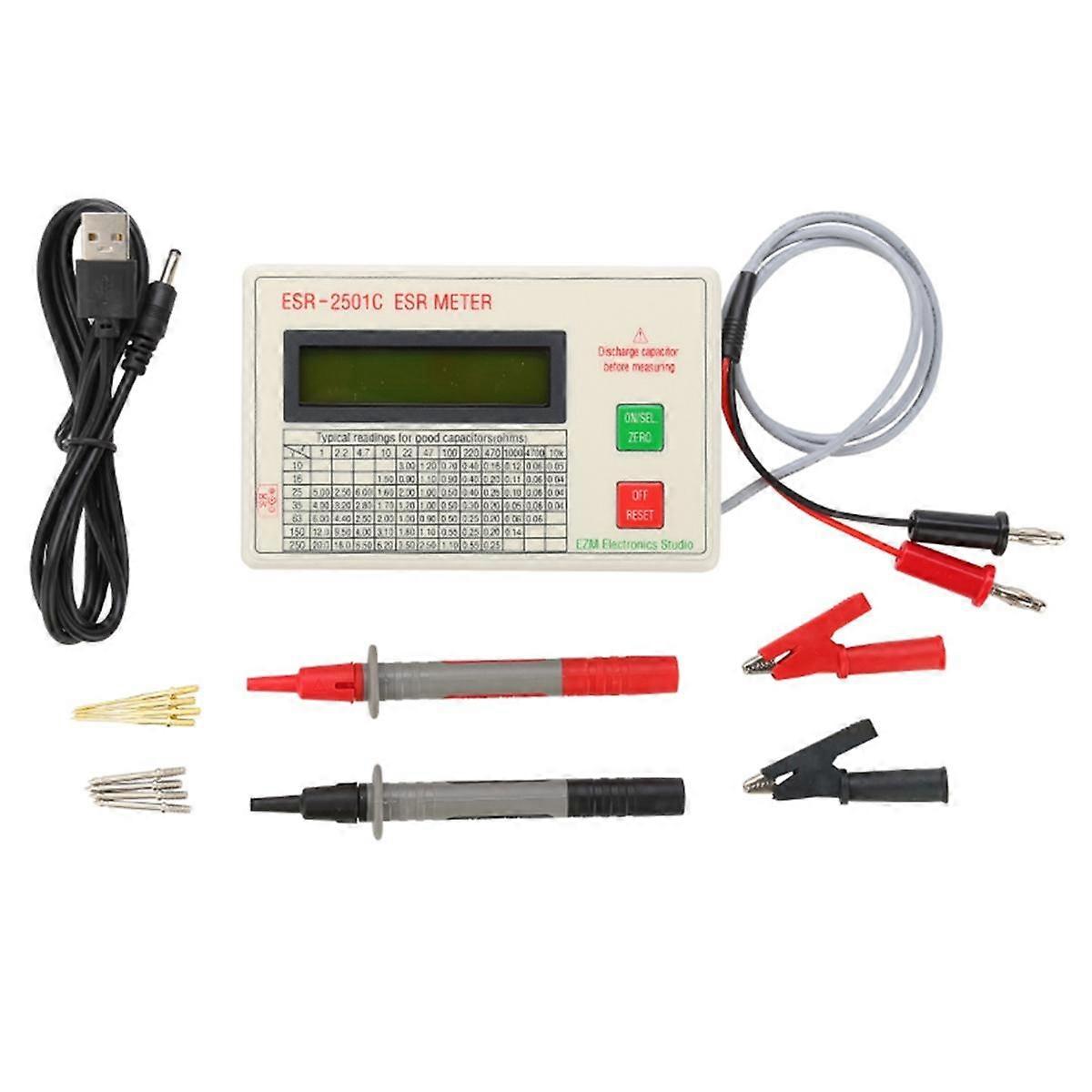 New ESR2501C Capacitor ESR Tester Test in Circuit Capacitance Meter ...