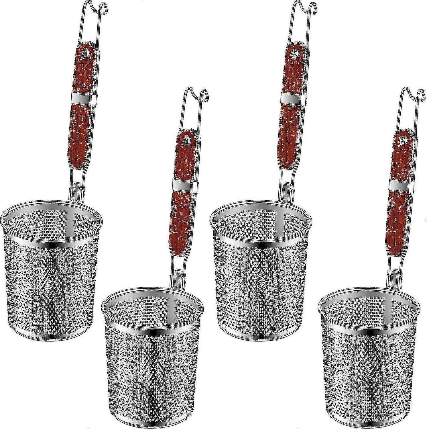 4 Pcs Pasta Cooker Stainless Steel Pasta Basket With Wood Handle ...
