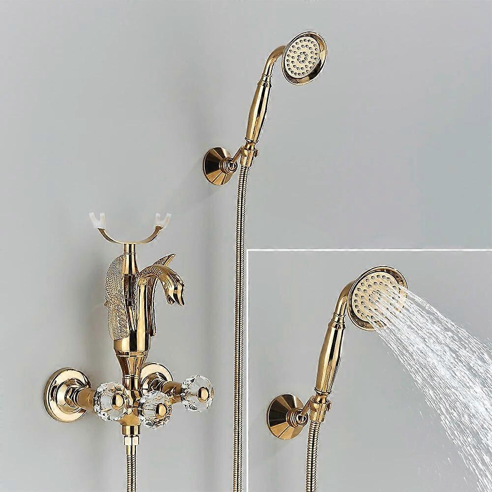 Luxury Gold Swan Bathtub Faucet Crystal Handle Bath Sets with Hand ...