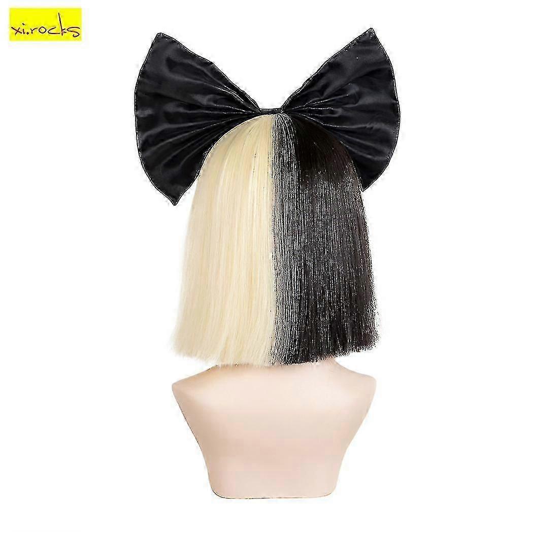 Short Ombre For Women Straight SIA Cosplay Black Blonde Bob Wigs With ...