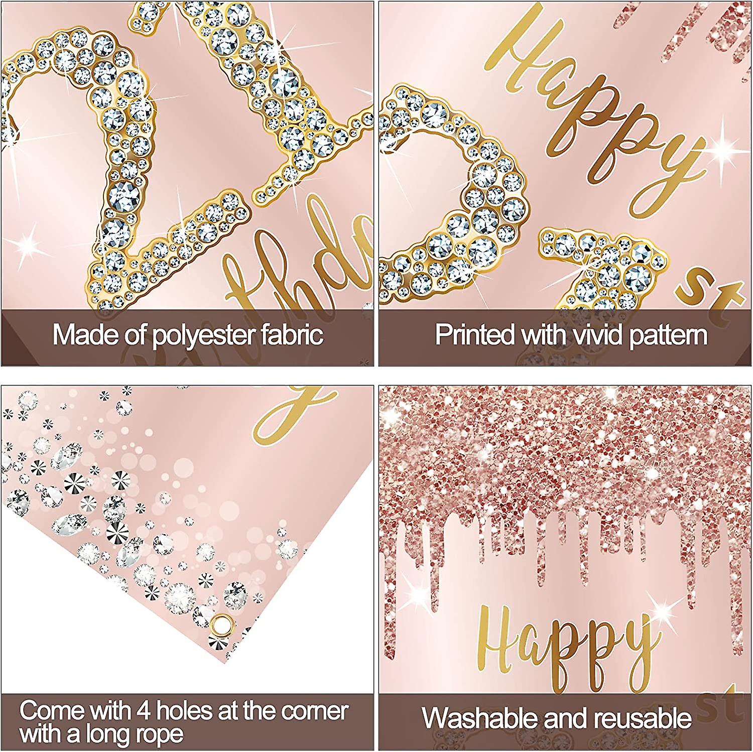 Happy 21st Birthday Door Banner Backdrop Decorations For Women, Pink Rose Gold 21 Birthday Party ...