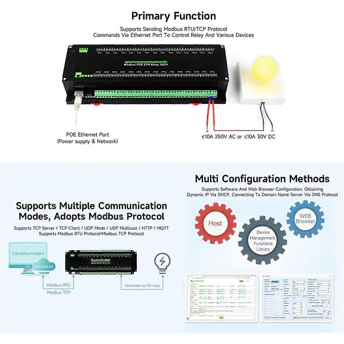 30-Ch Ethernet Relay Module, Modbus RTU/Modbus Protocol, PoE Port with ...