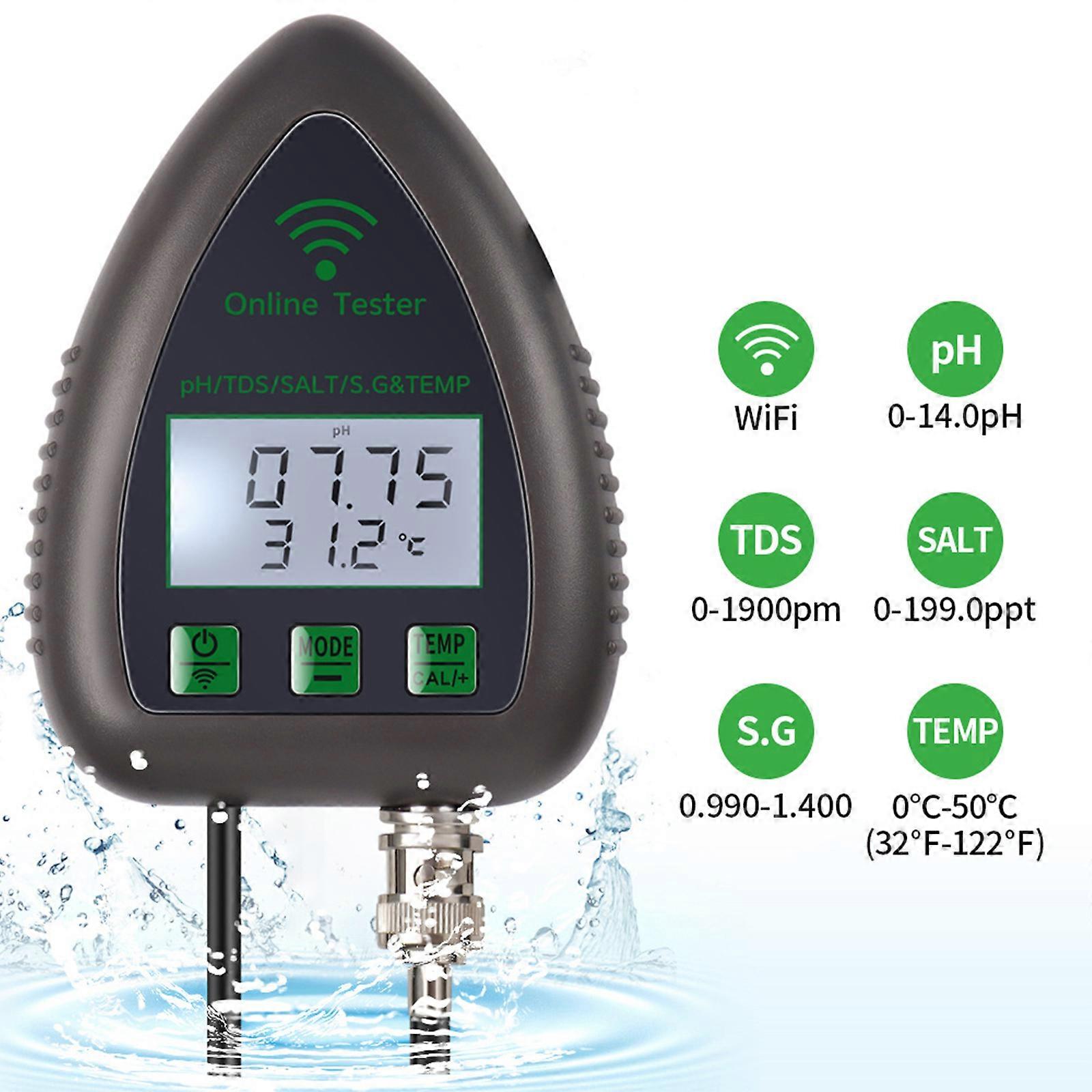 WIFI Smart Salinity Meter 5 in1 Ph TDS SALT S.G Temp Monitor Data ...
