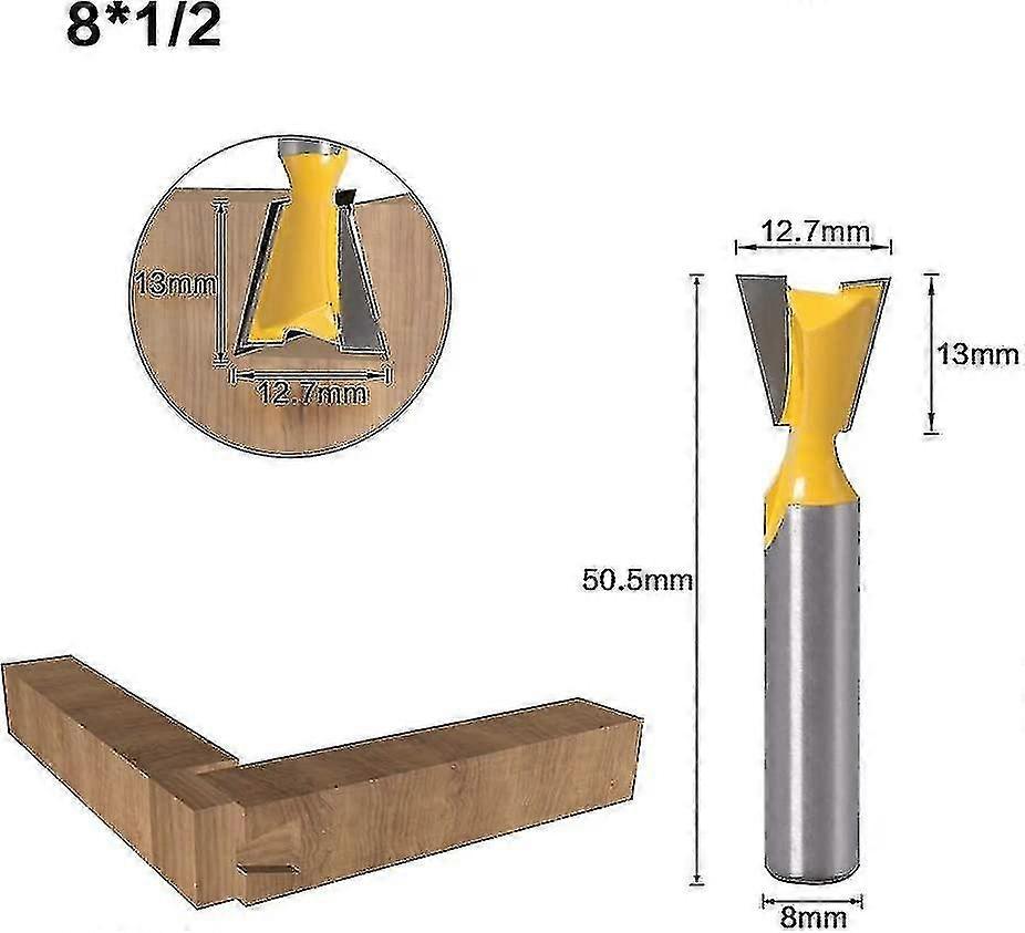 5 Pcs 8 Mm Shank Dovetail Router Bit Set, Halfblind Through Dovetail ...
