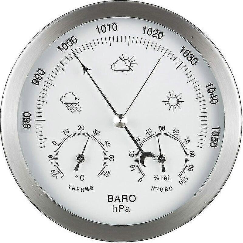 Analog weather station 3 in 1 stainless steel 132 mm - Barometer ...