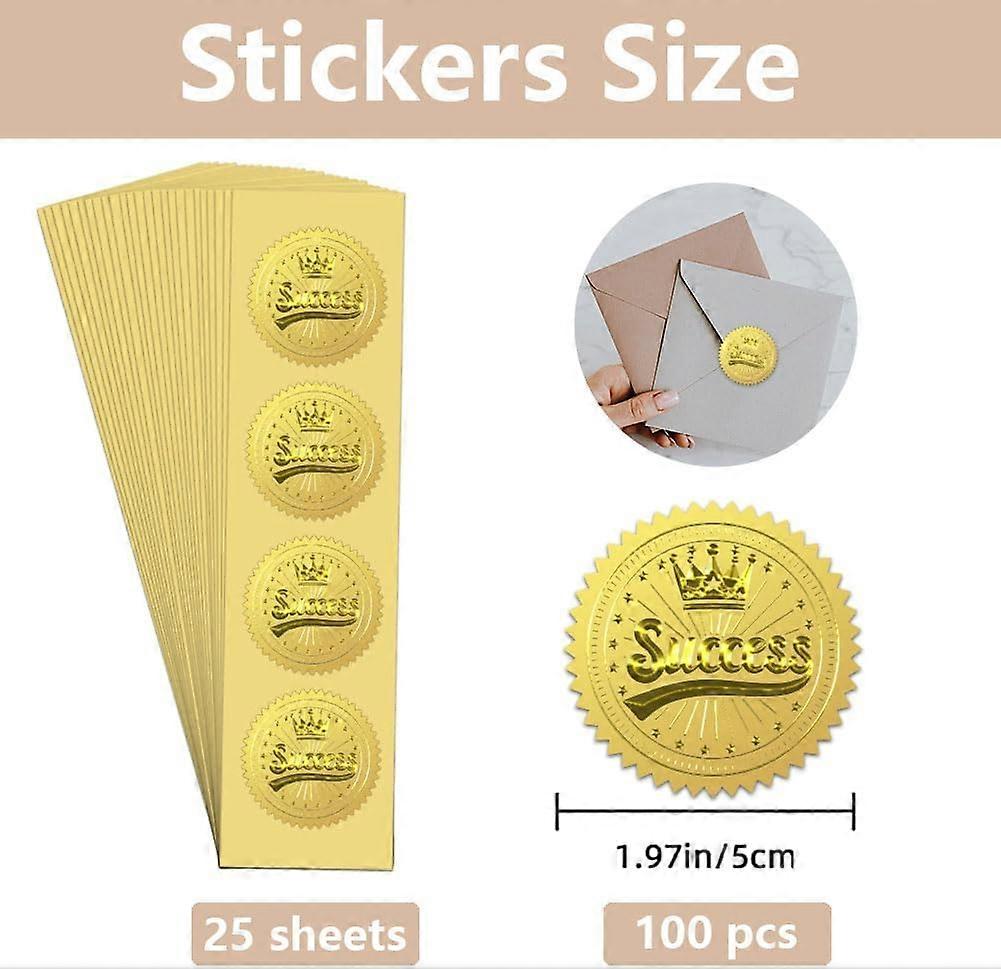 100Pcs Success Crown Gold Foil Stickers 2 Inch Success Self Adhesive ...