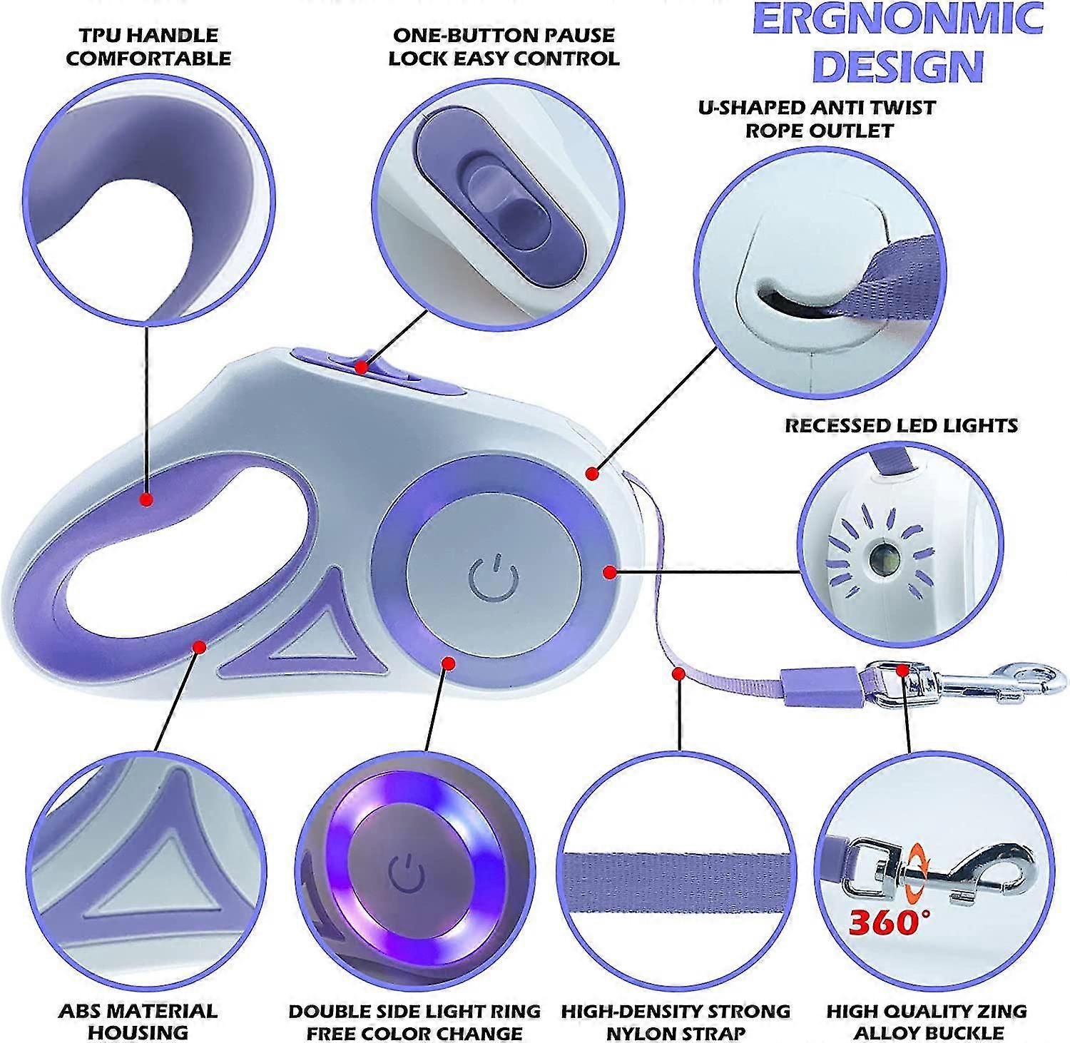 Dog Leash Retractable Dogs Leashes with Led Bright Flashlight Walking ...