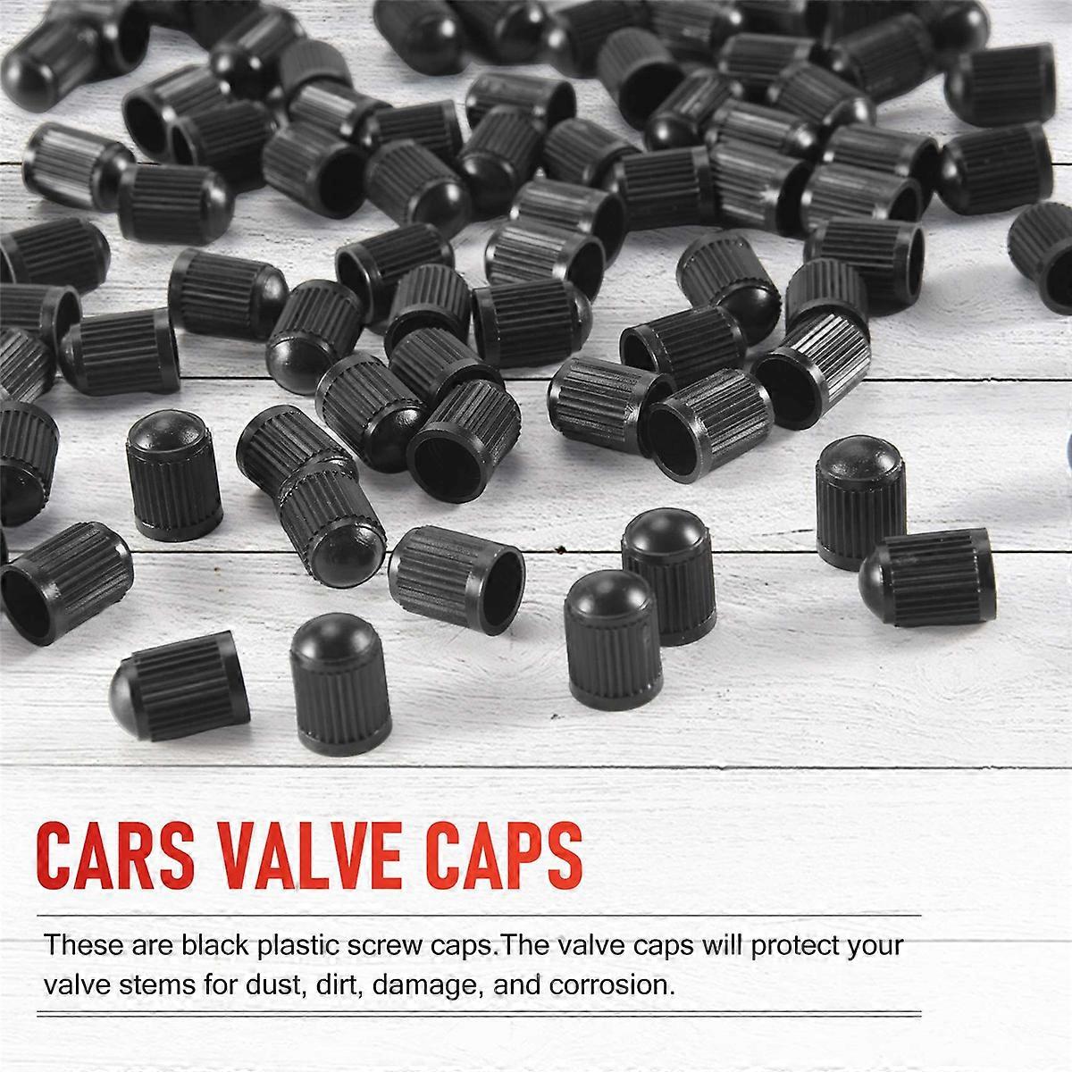 Set of 100 - Black Plastic Replacement Valve Caps. Cars, Trucks ...