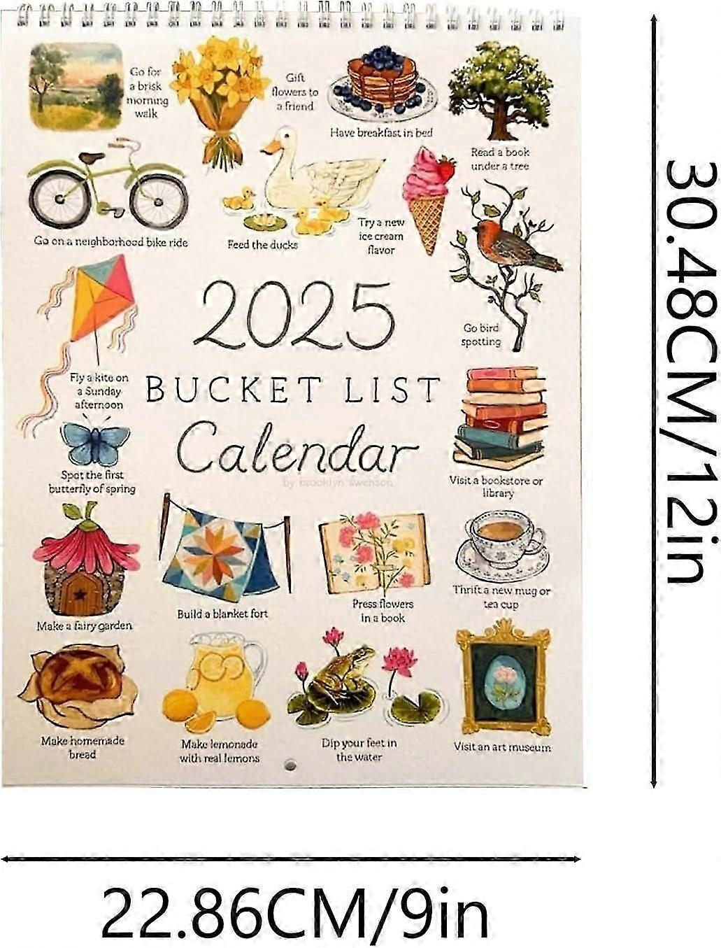 2025 Bucket List Calendar, 12 Months Wall Calendar, 2025 Wall Calendar ...