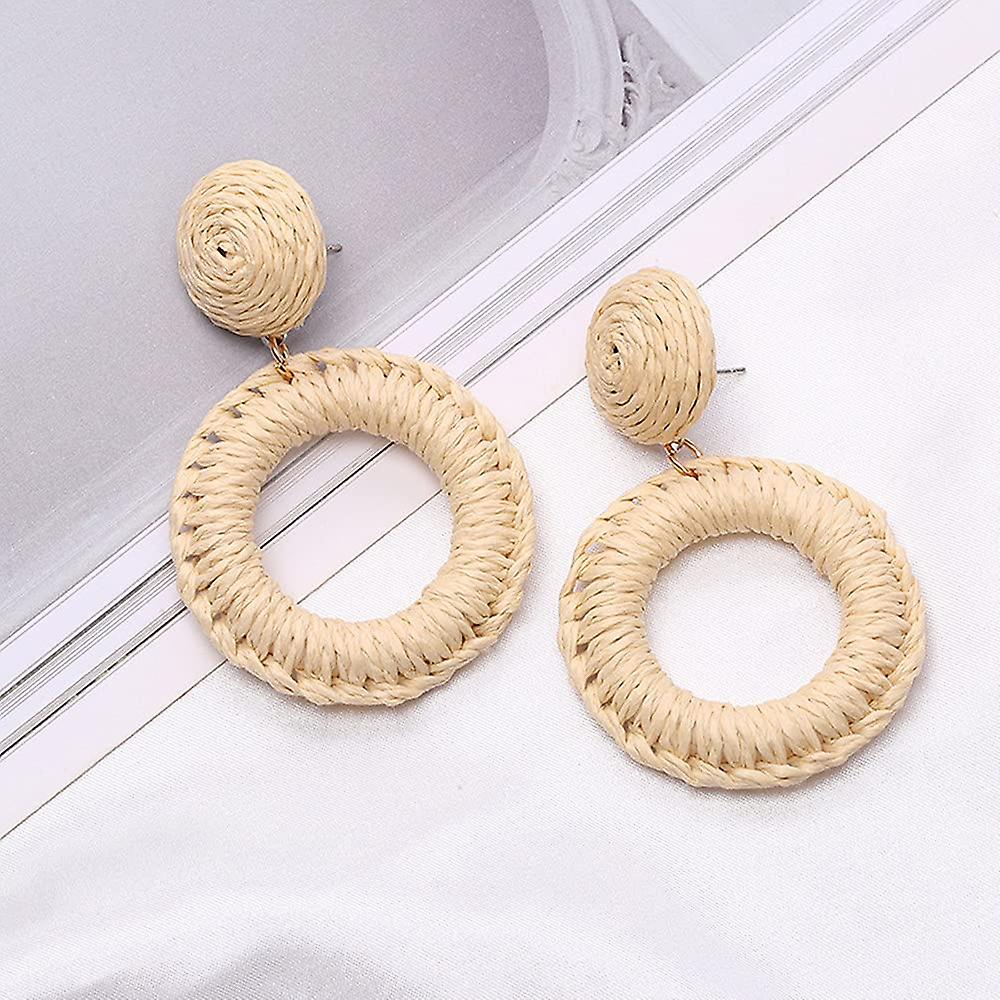Woven Rattan Earrings Boho Straw Wicker Braid Drop Dangle Earrings Handmade Circle Earrings ...