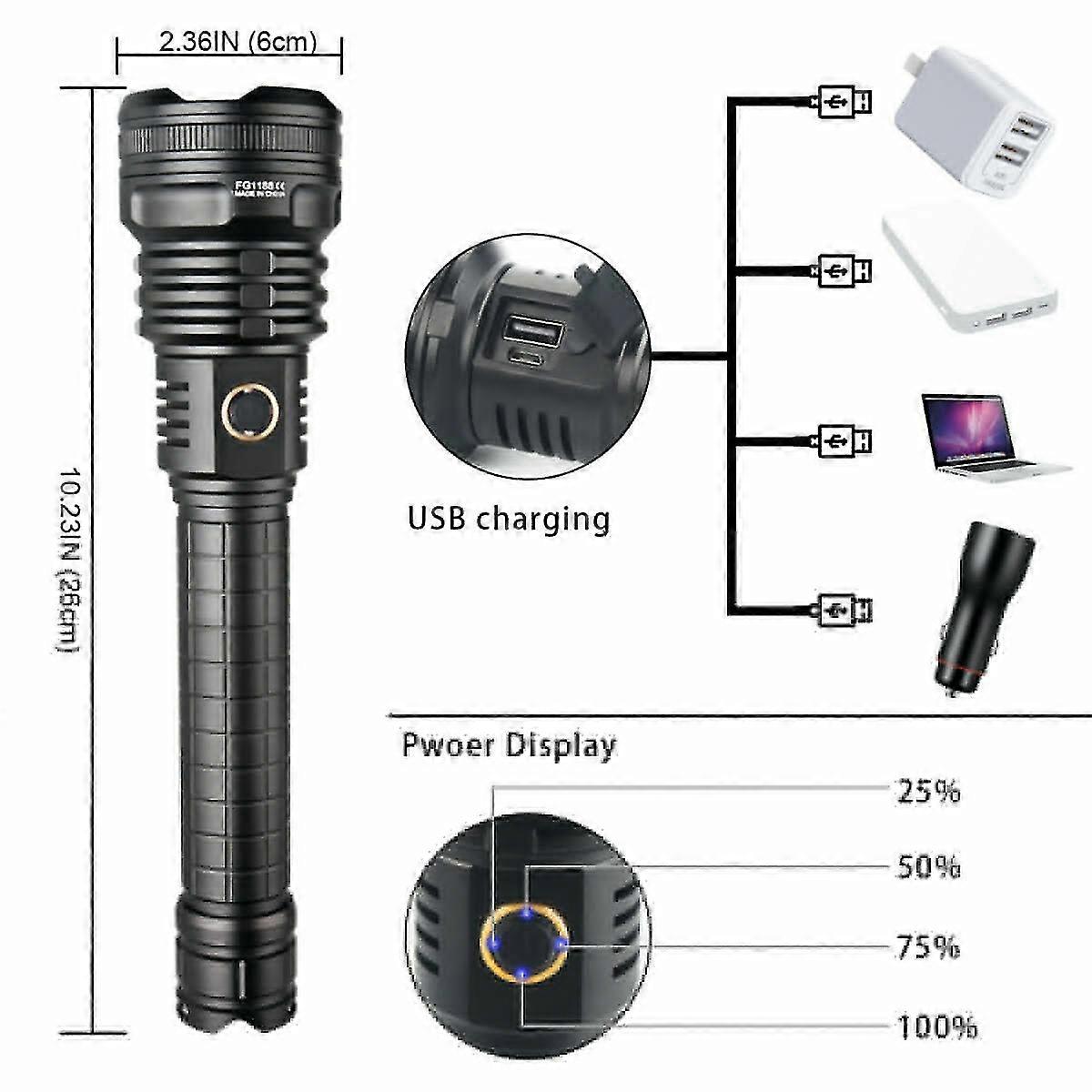 2026 990000lm Xhp90 Led Tactical Flashlight Rechargeable Powerful Torch ...
