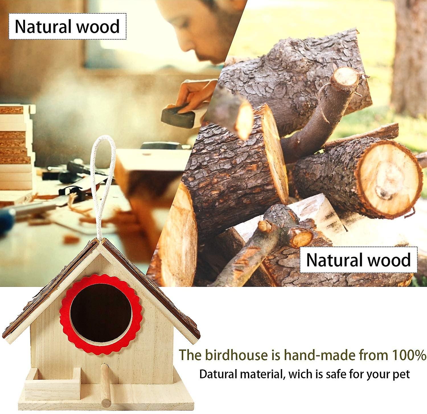 Wooden Birdhouse With Bark, For Outdoors Hanging, Humming Bird Houses ...