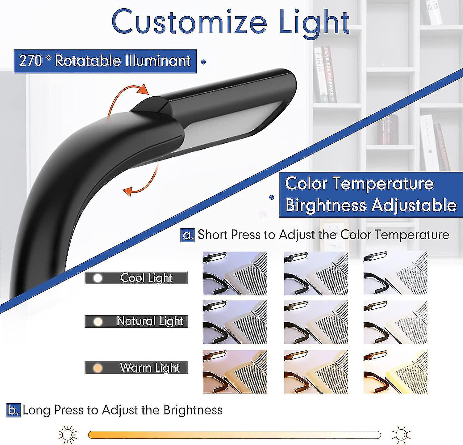 Desk Lamp Adjustable Brightness Rechargeable Type C Led Lamp, 1800mah ...
