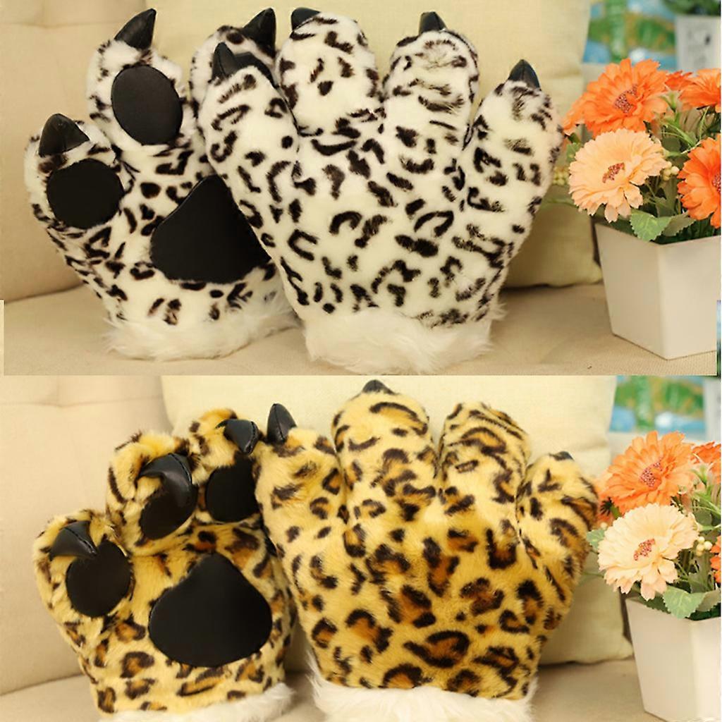 Plush Leopard Cosplay Costume Set Cute Ears Headband 3D Animal Paw ...