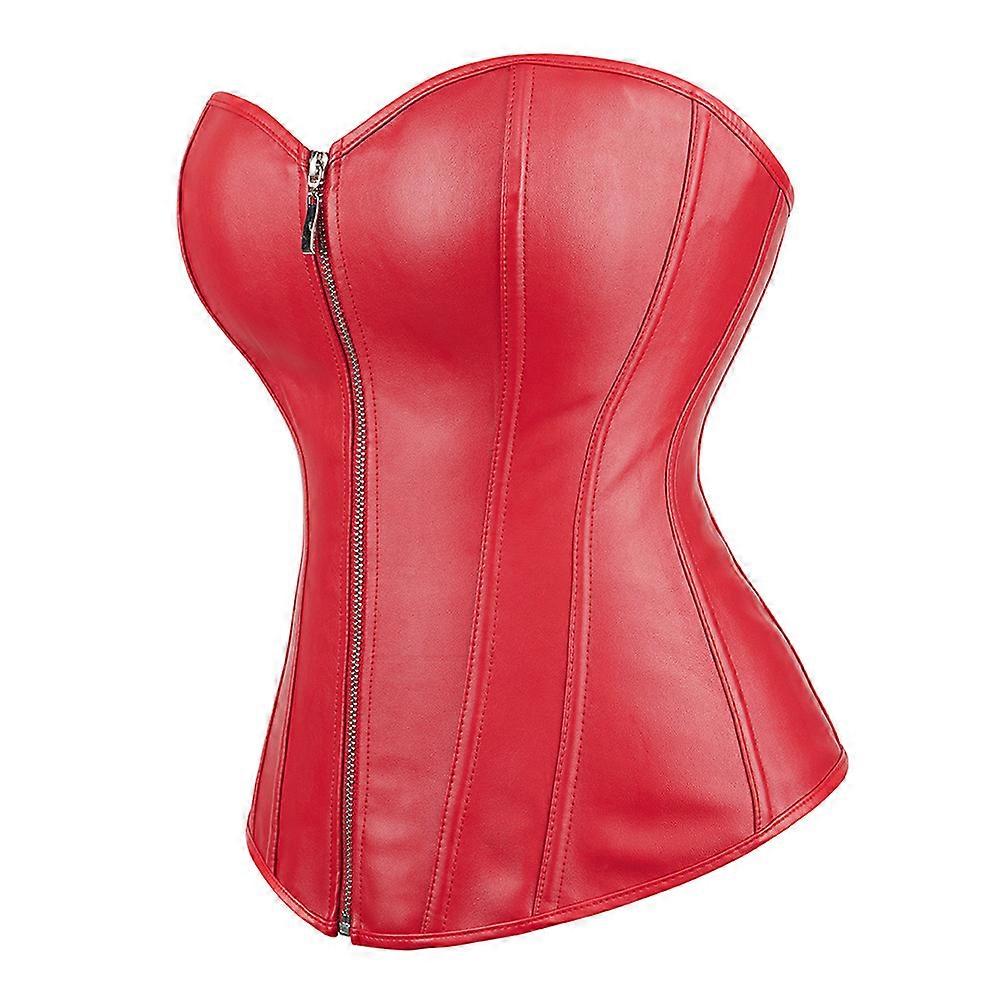 Corset Bustier Top Women Vintage Style Zip Faux Leather Overbust Corset 0587