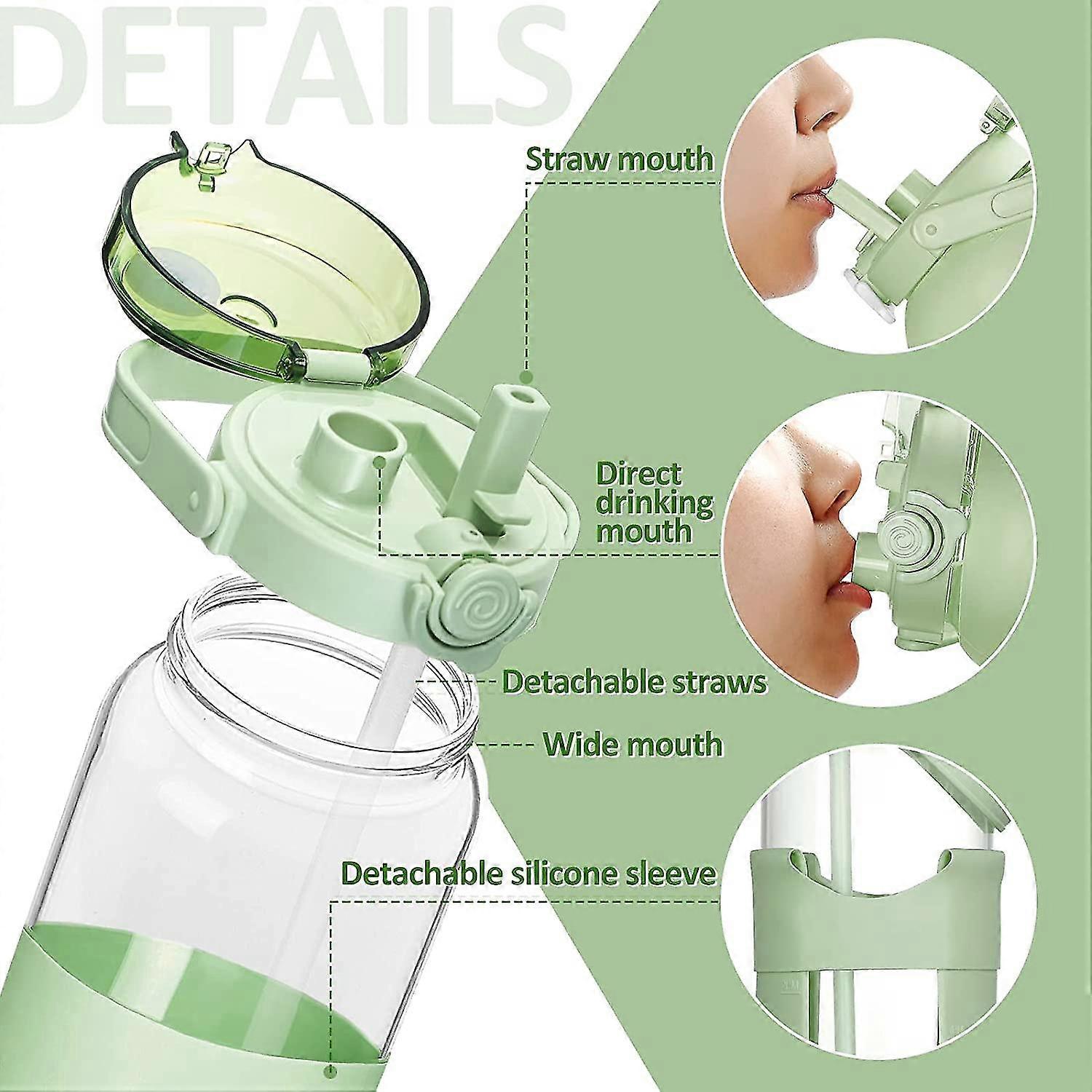 Bluego 64oz Glass Water Bottles With Straw Time Marker Half Gallon Large Motivational Water ...