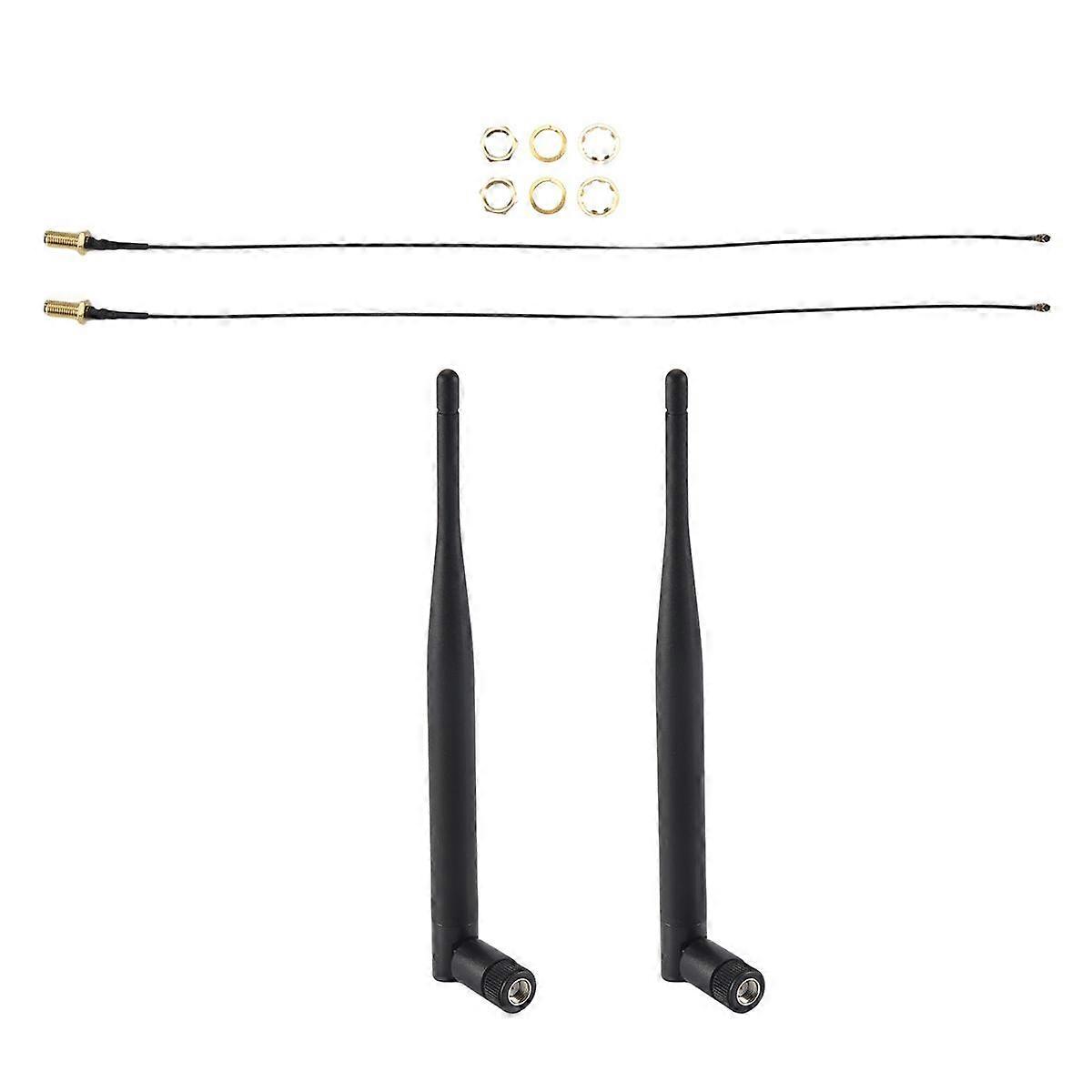 Highfine 2 x 6dBi 2.4GHz 5GHz Dual Band WiFi RP-SMA Antenna + 2 x 35cm ...