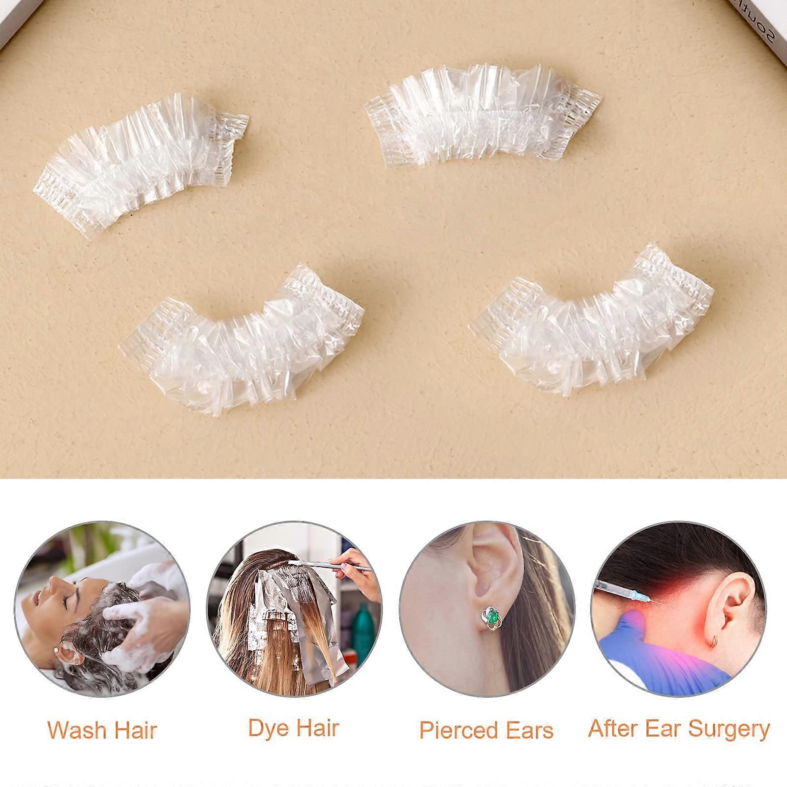 100 Pcs Ear Caps Waterproof Disposable Clear Ear Protectors Plastic Ear ...