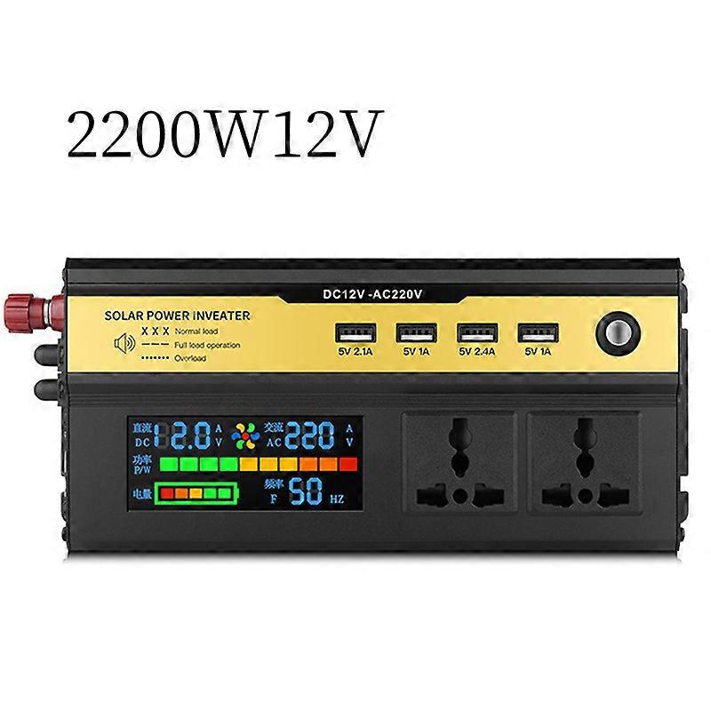 Peak 2200W Power Inverter DC 12V To AC 220V Converterr with USB Charger Universal Dual Socket ...