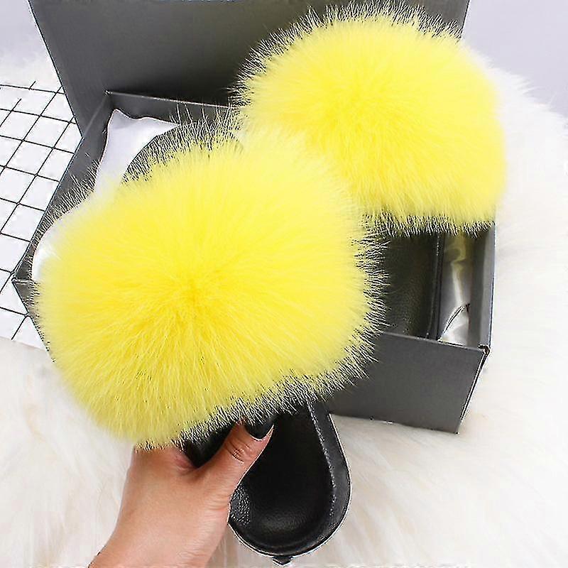 Summer Fur Slippers Fluffy Cute Plush Ladies Flip Flops Luxury Charming ...