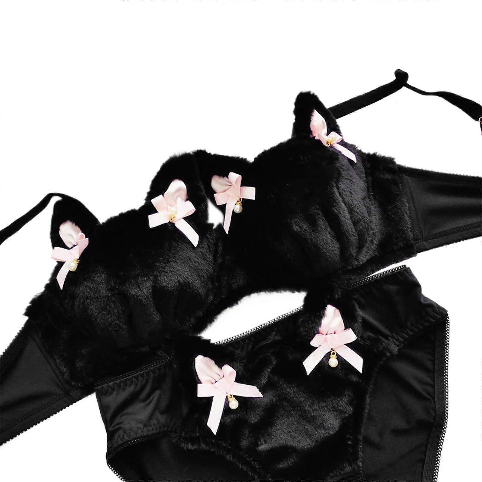 Women Plush Bra Panty Set Funny Cats Bra Panties Set Cartoon Plush ...