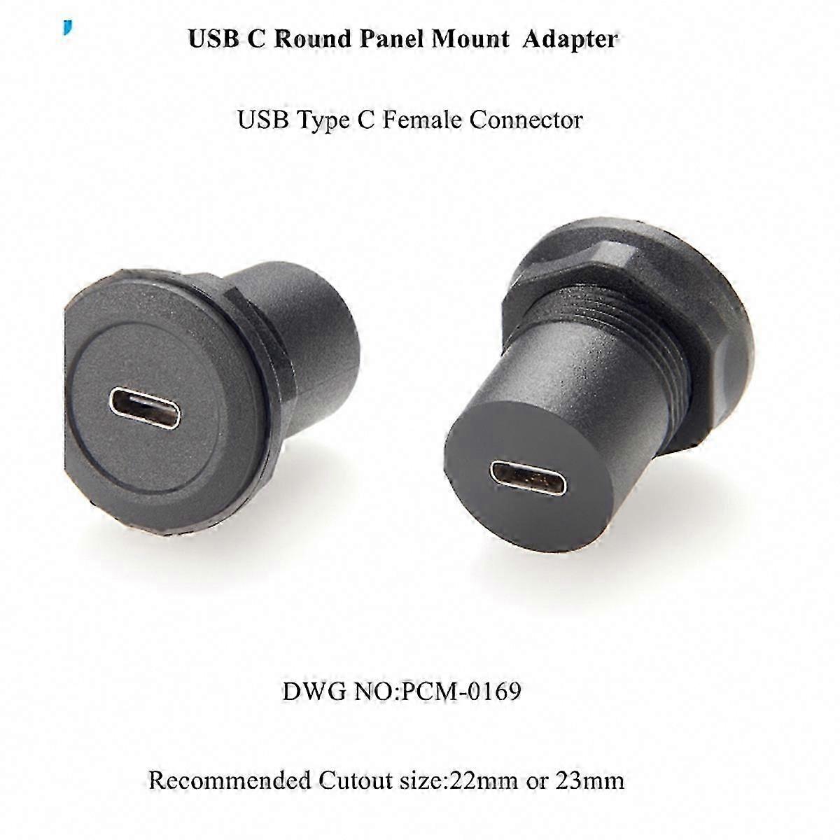 22mm USB C Panel Mount Adapter, USB C Female to Female Round Connector ...