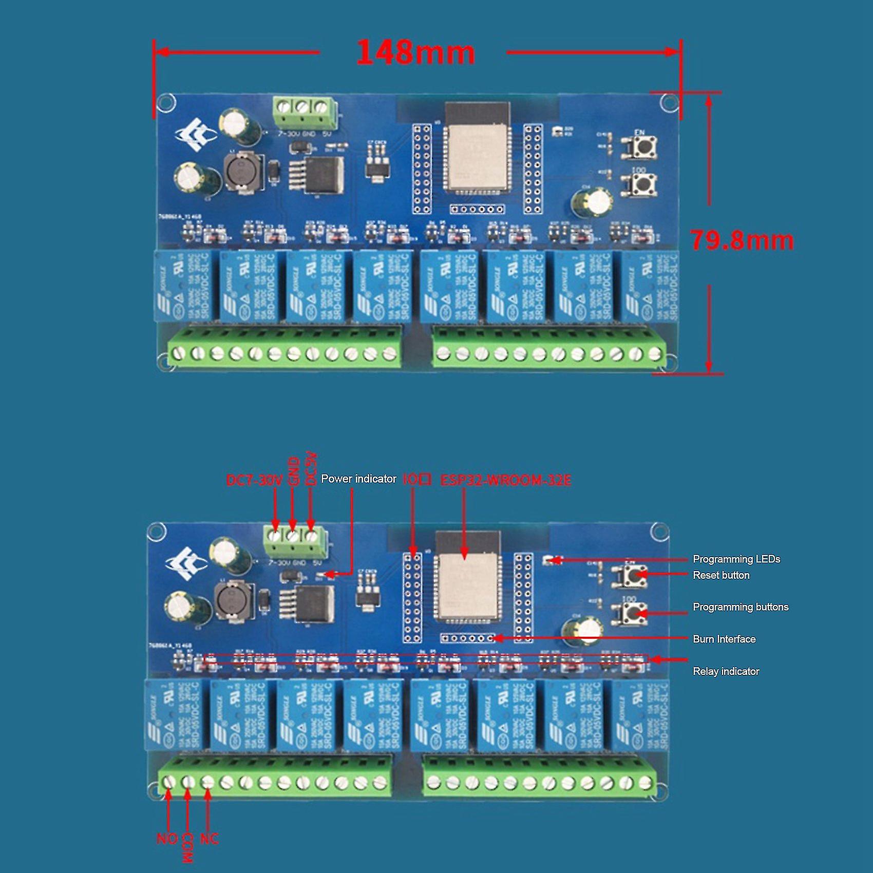 Dc5-30v Power Supply Esp32 Wifi Bluetooth 8 Way Relay Module Esp32 ...