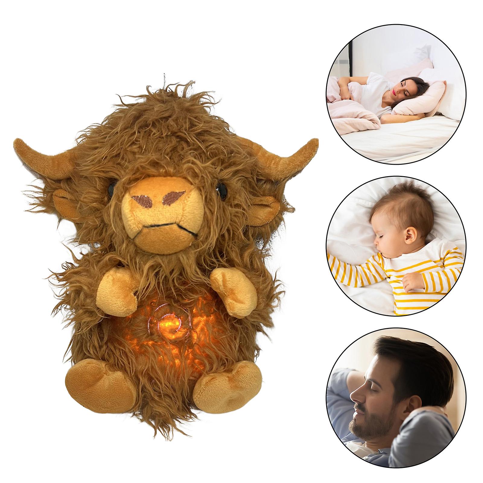 Baby Breathing Highland Cow Plush Toy with Soothing Music Light Musical ...