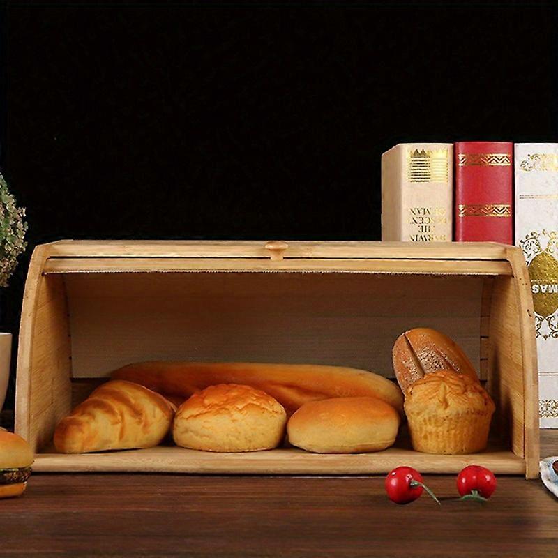Bread Box, Premium Bamboo Bread Box With Lid, Large Capacity Roll Top ...