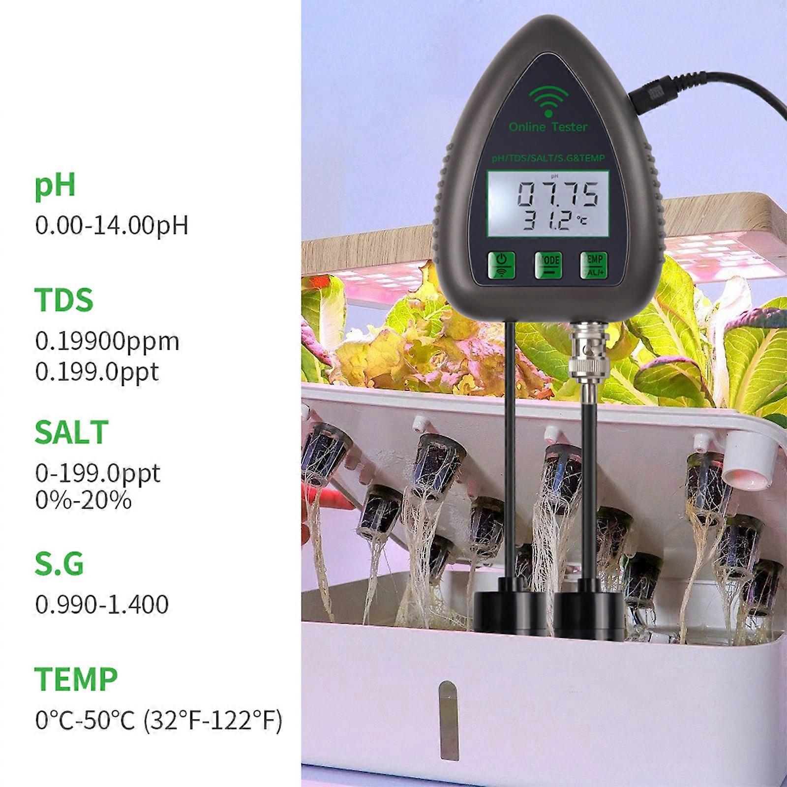 WIFI Smart Salinity Meter 5 in1 Ph TDS SALT S.G Temp Monitor Data ...