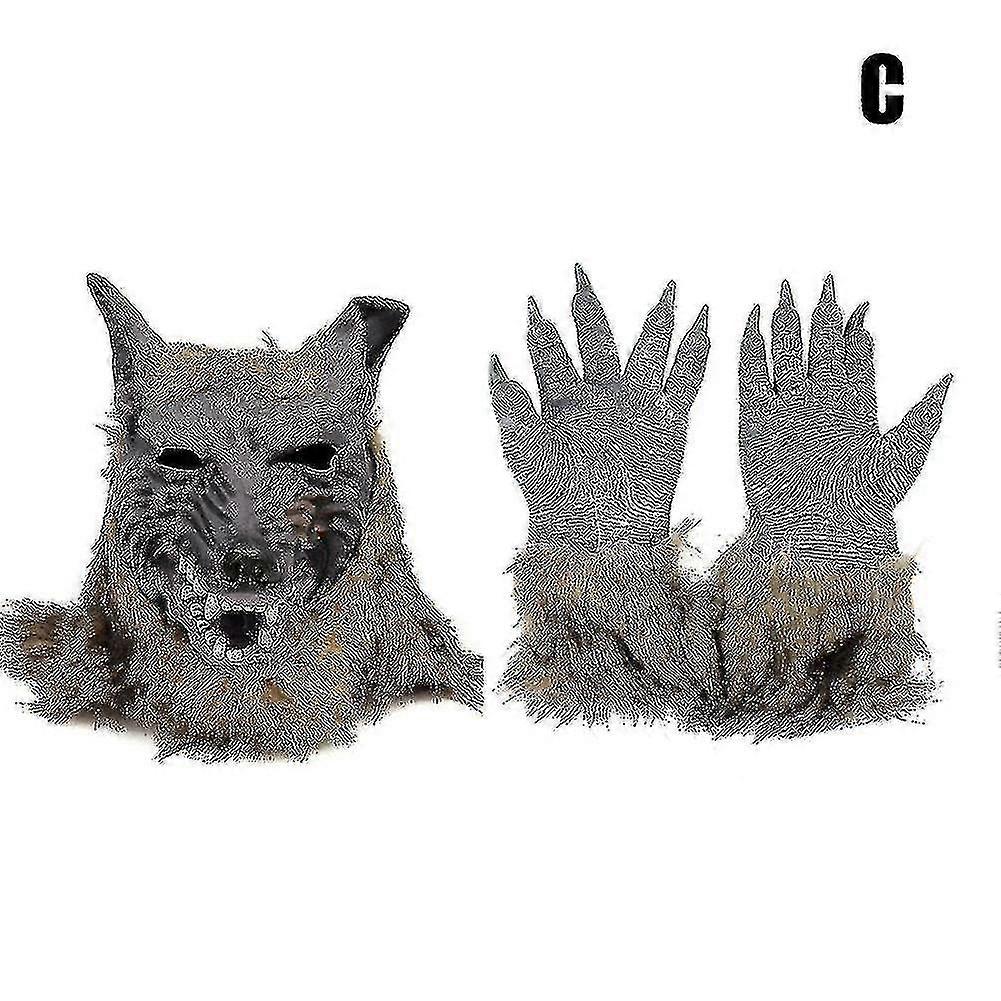 New Trend Halloween Latex Rubber Wolf Head Hair Mask Werewolf Gloves ...