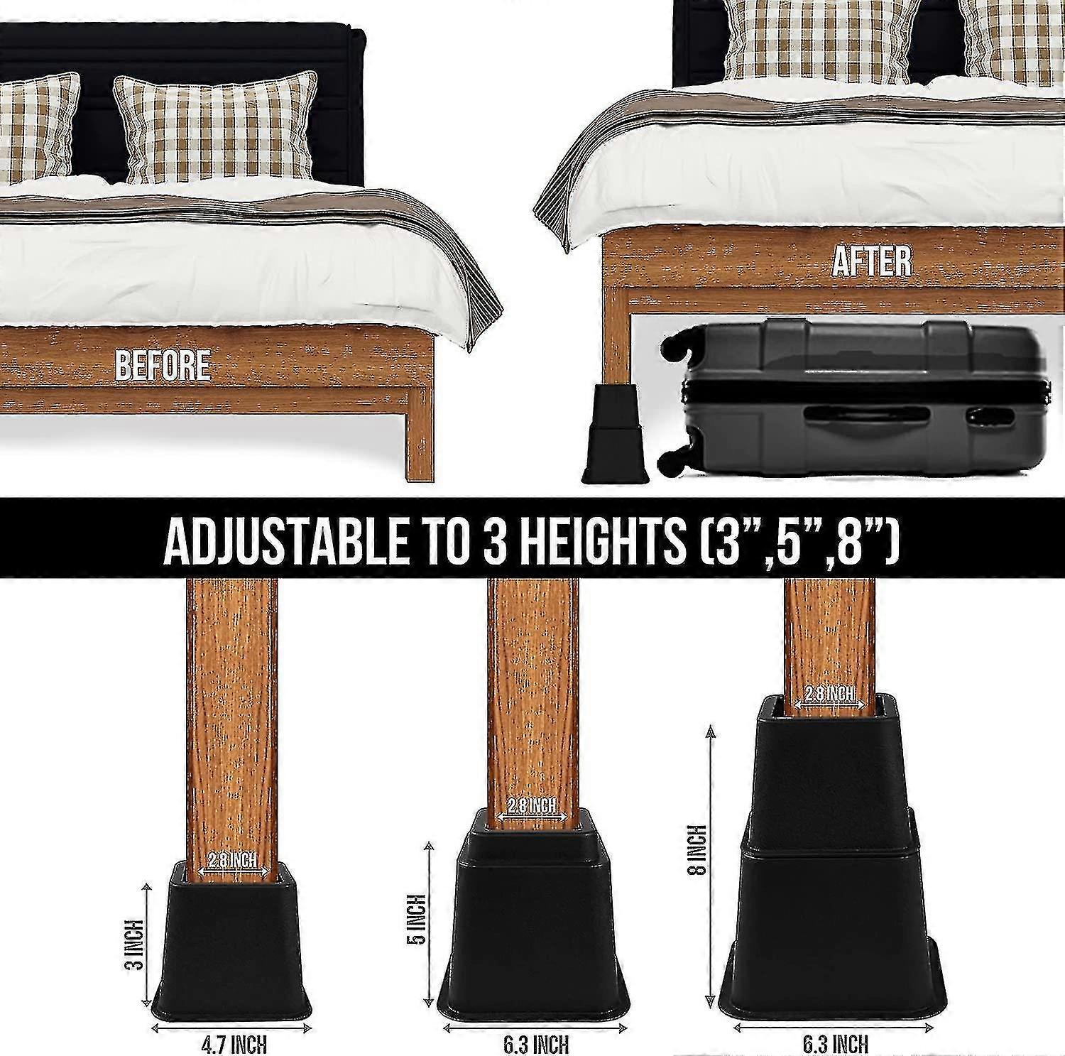 8 Piece Premium Adjustable Furniture Risers (4 High And 4 Short ...