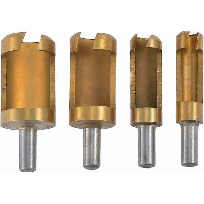 4 x Titanium Coated Wood Plugs - Thumb Drill Bit Set - Dowel Set 1/4 3/ ...