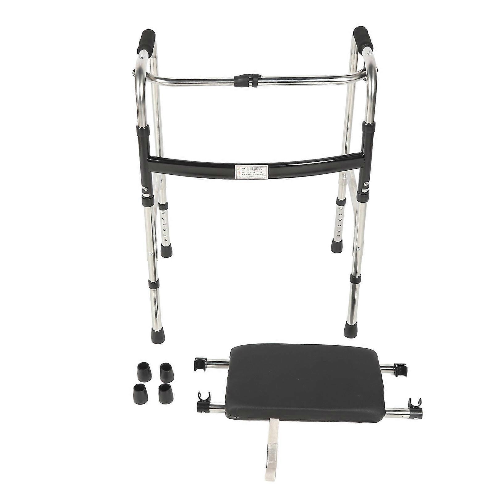 Folding Walker with PU Seat 6 Adjustable Height Stainless Steel Large ...