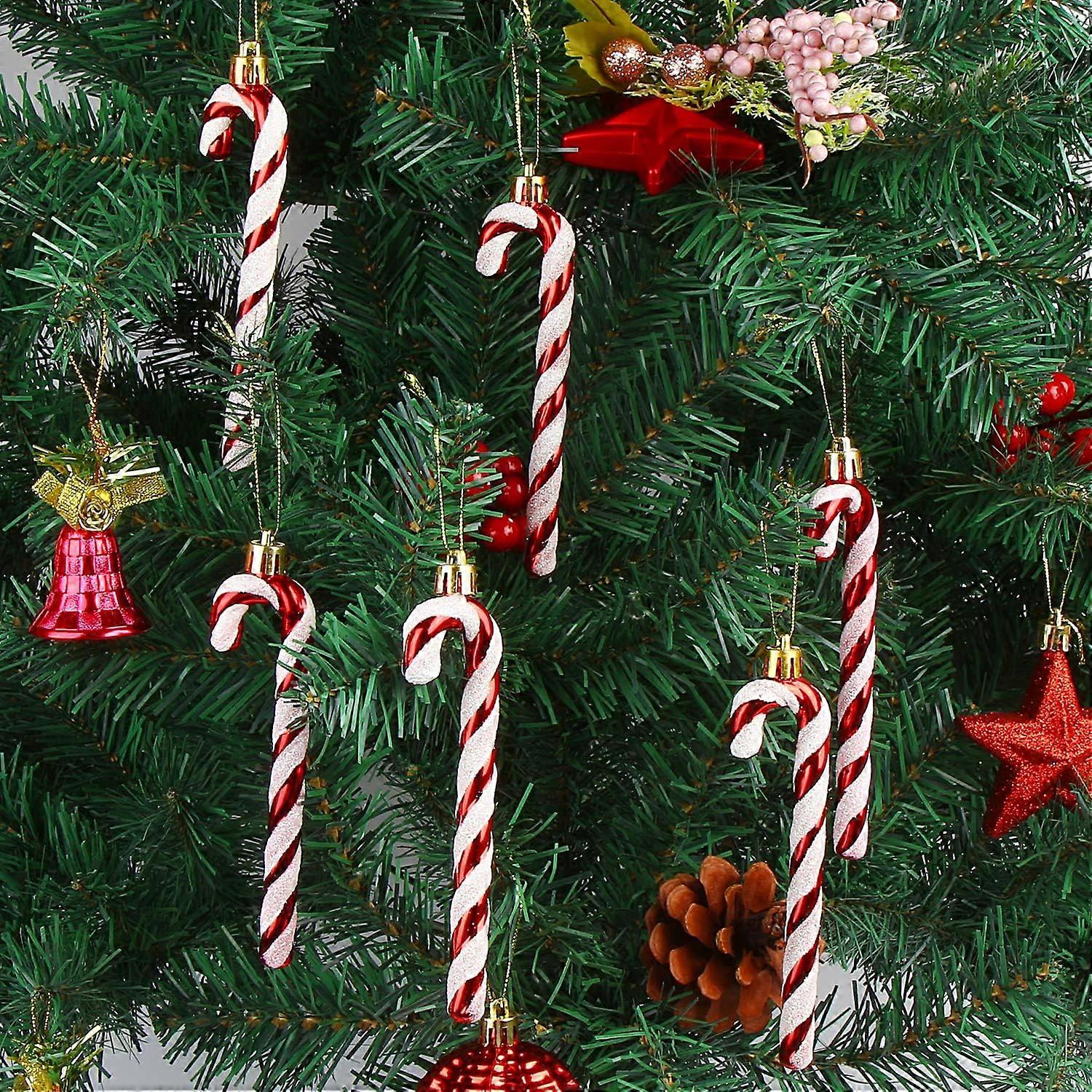6 PCS Christmas Glitter Candy Cane Plastic Candy Cane Christmas Tree ...