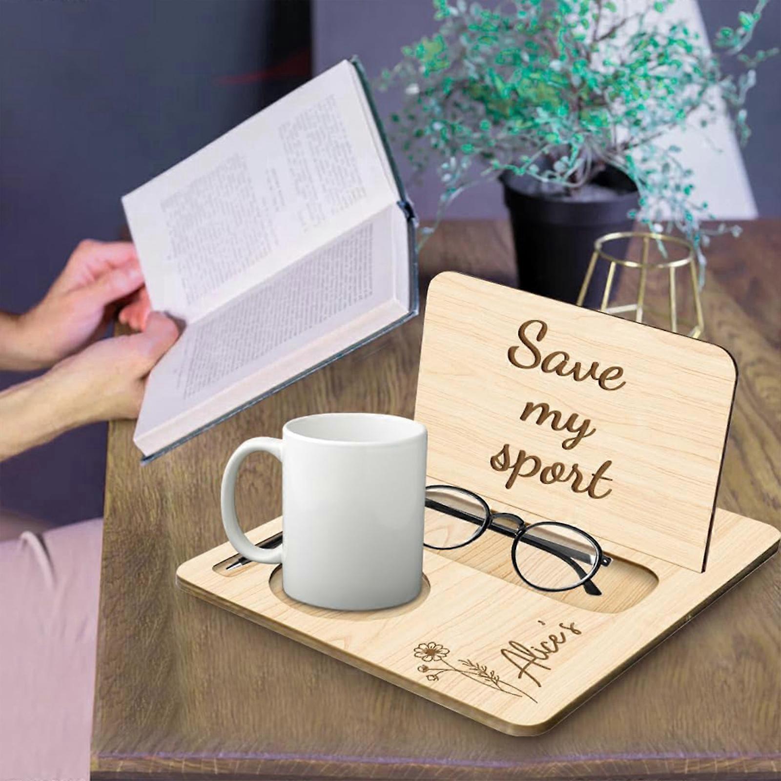 Wood Book Rest Bookcase, Custom Book Holder with Coffee Drink Holder ...