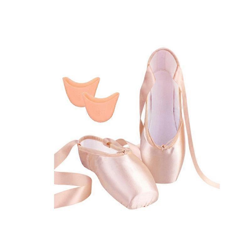 Ballet Pointe Shoes Girls Women Ribbon Ballerina Shoes with Toe Pads ...