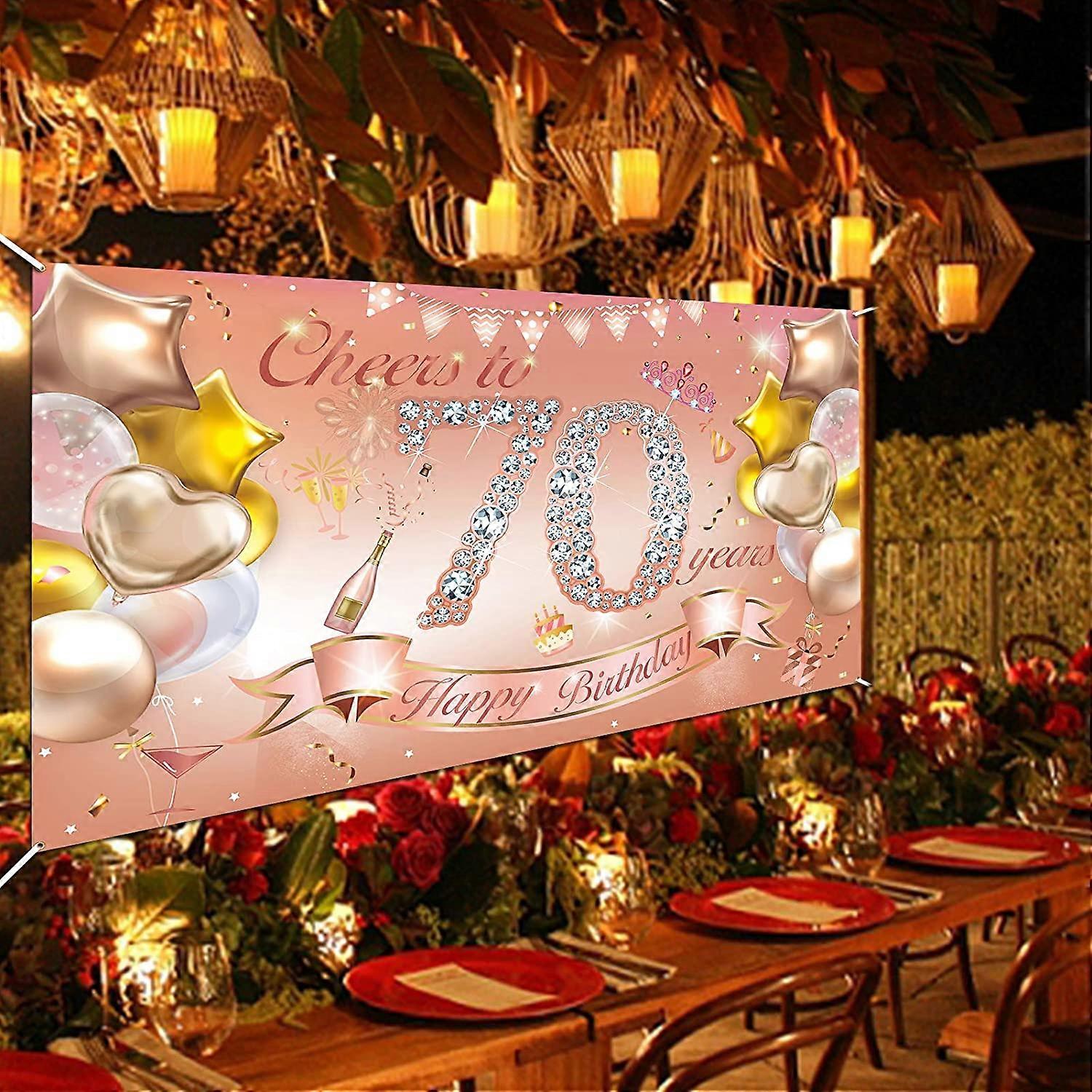 UBIUO Woman 70th Birthday Party Decoration Rose Gold, Fabric Banner for ...