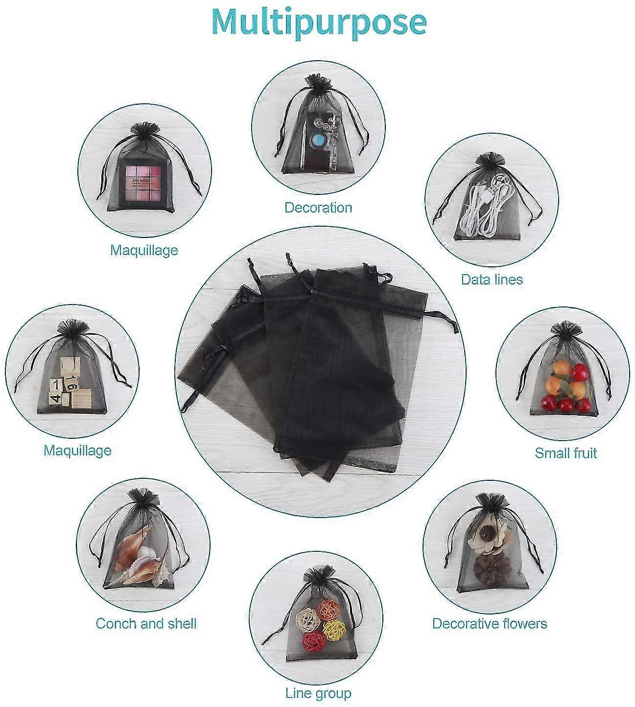 50pcs Clear Drawstring Gift Bag Black Organza Wedding Party Gift Bag ...