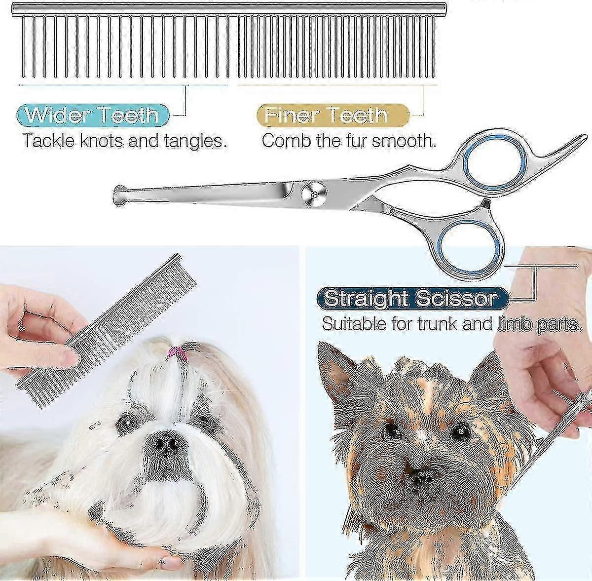 Dog Grooming Scissors Kit Professional Safety Thinning Shears Comb 7 ...