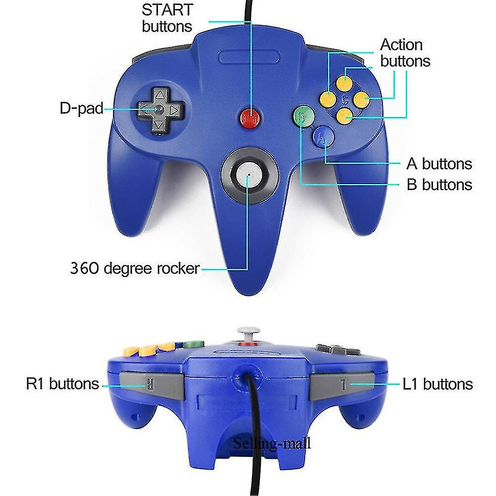 2 Pack Classic Wired N64 Controller Retro Games 64-bit Gamepad Joystick ...