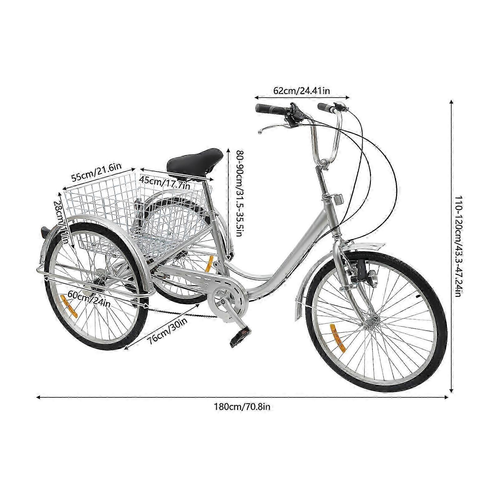 24 Inch 6-speed Adult Shopping Tricycle V-type Brake Tricycle with Lamp ...