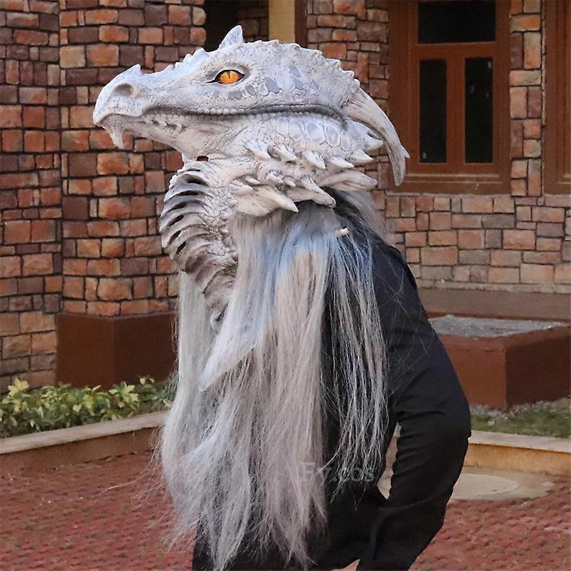 Raptor Mask with Fur Original Furri Dragon Dinosaur Head Latex Mascara ...