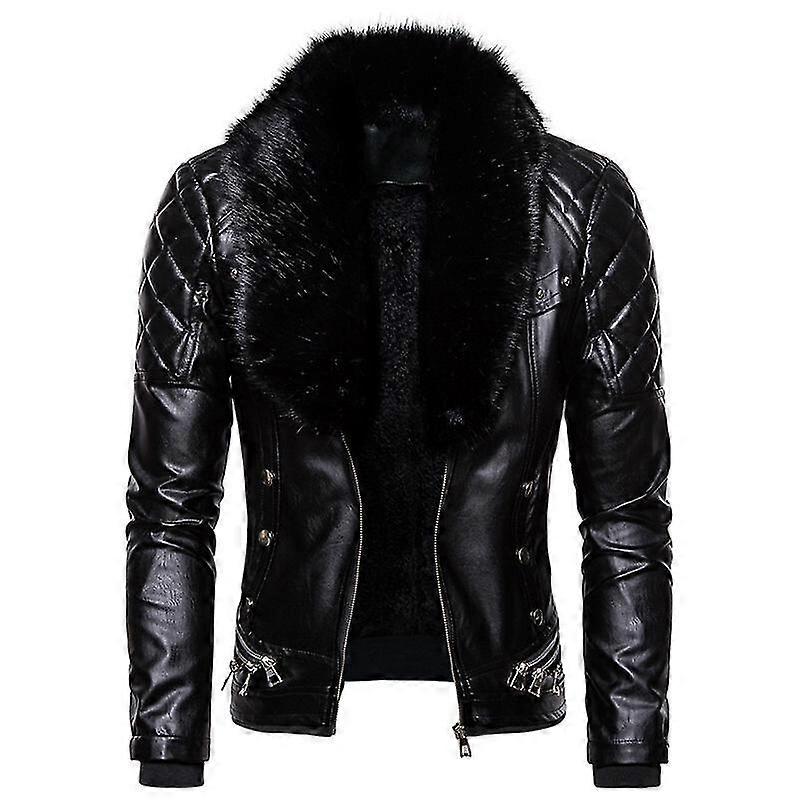 Men's Motorcycle Jacket With Detachable Fur Collar | Fruugo UK